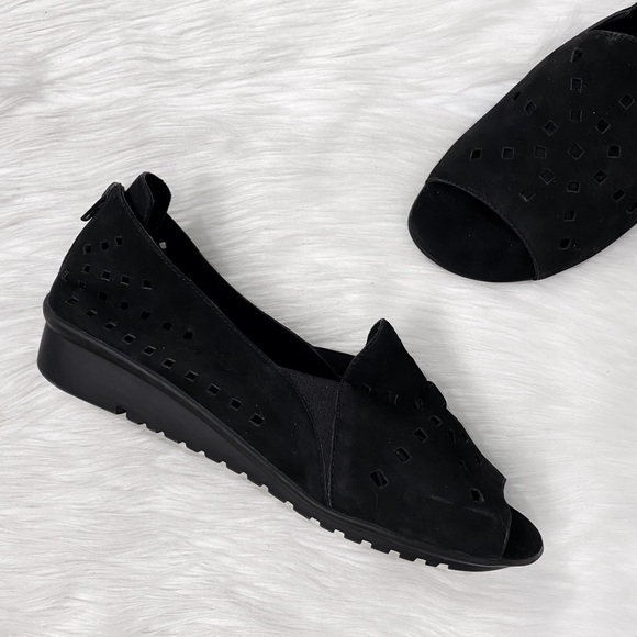 Vaneli | Shoes | Vaneli Black Suede Leather Laser Cutout Peep Toe Wedge ...